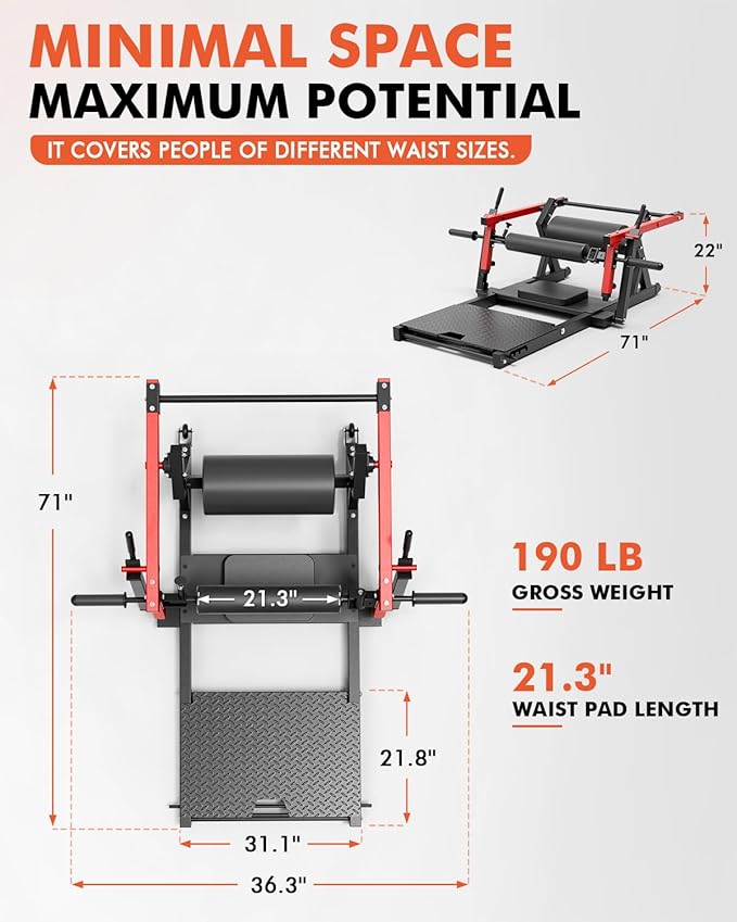 GMWD Hip Thrust Machine, 800LBS Plate-Loaded Glute Bridge Machine with ...