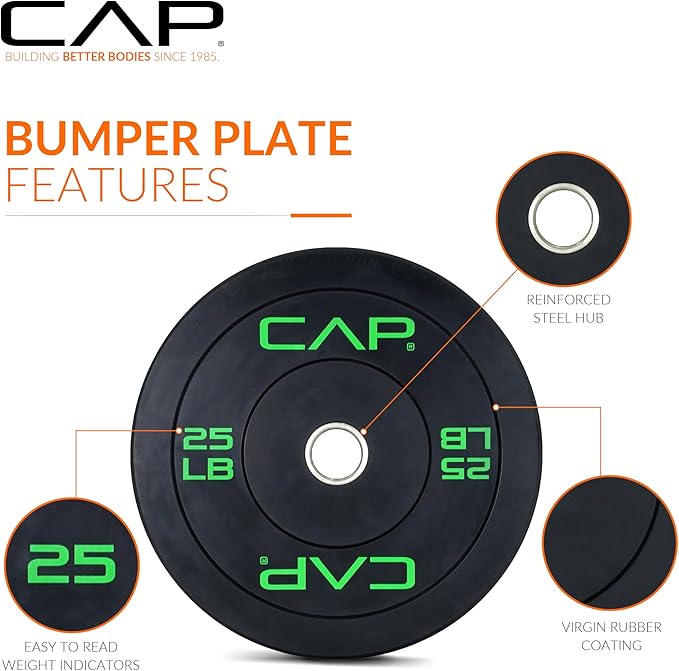 100 lb. CAP Barbell 2-Inch Olympic Bumper Plate Weight Set | 100-370 l ...