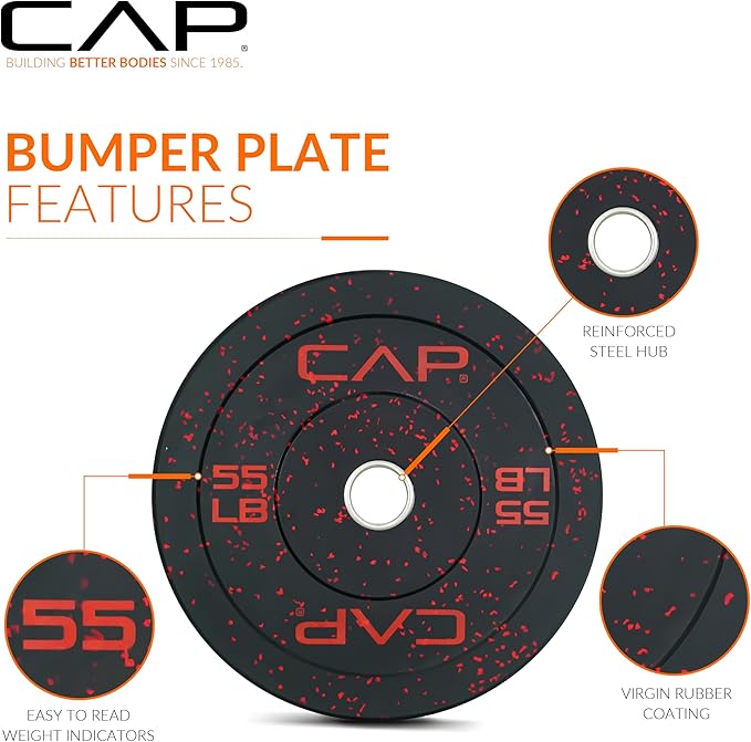 CAP Barbell 55 lb. Rubber Olympic Bumper Plate | Multiple Options/Colo ...